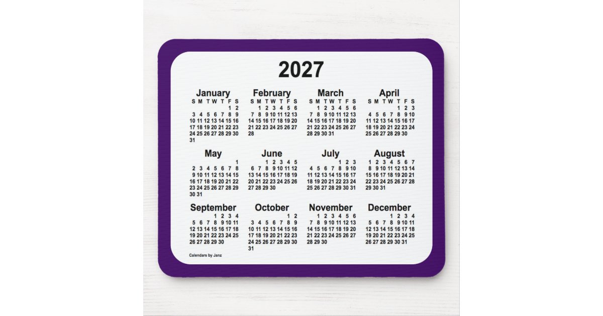 2027 Purple and White Calendar by Janz Two Tone Mouse Pad | Zazzle