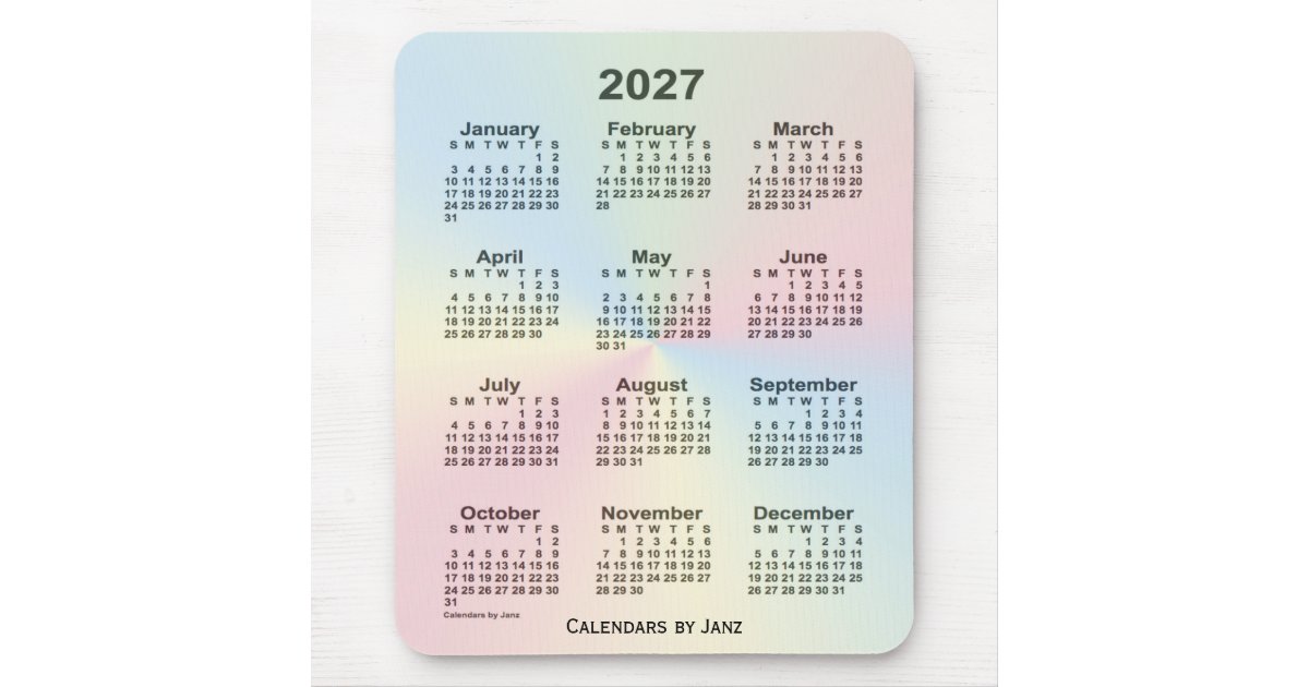 2027 Rainbow Cloud Calendar by Janz Mouse Pad | Zazzle