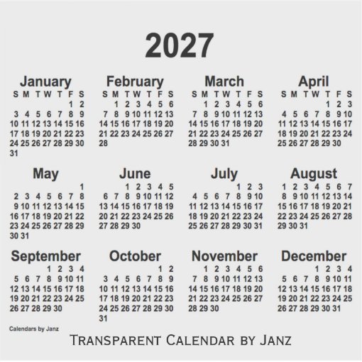 2027 Transparent Calendar by Janz Sticker | Zazzle