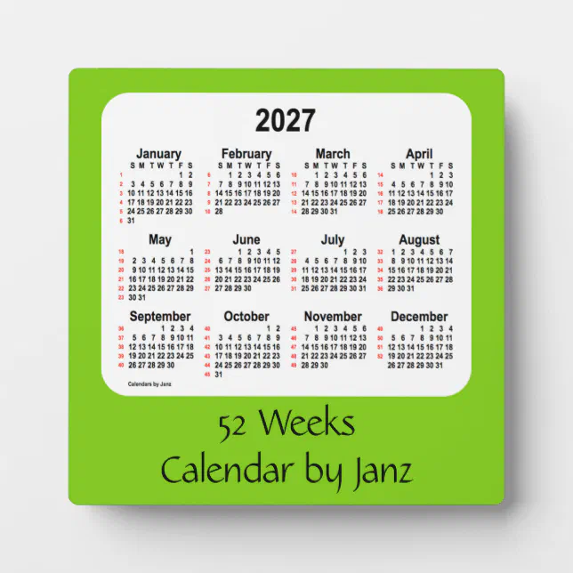 2027 Yellow Green 52 Weeks Calendar by Janz Plaque | Zazzle