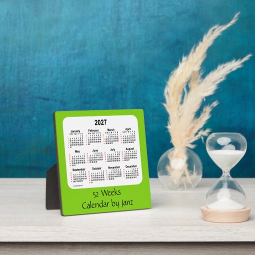 2027 Yellow Green 52 Weeks Calendar by Janz Plaque | Zazzle
