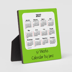 2027 Yellow Green 52 Weeks Calendar by Janz Plaque | Zazzle