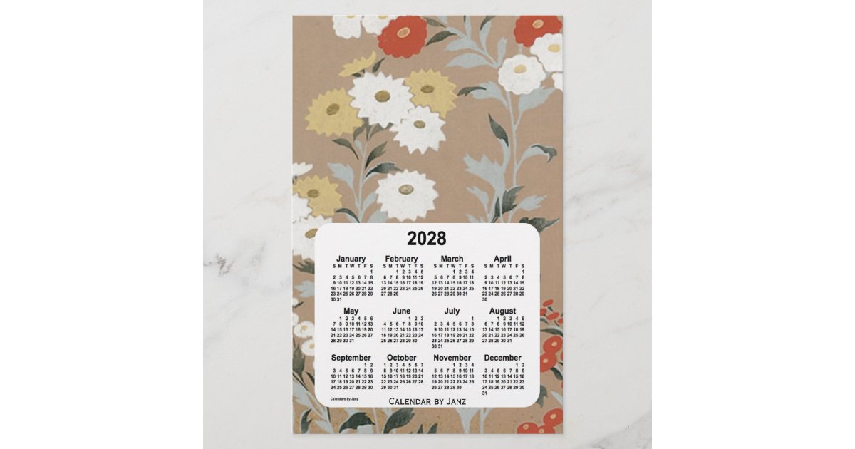 2028 Wall Flower Paper Calendar by Janz | Zazzle