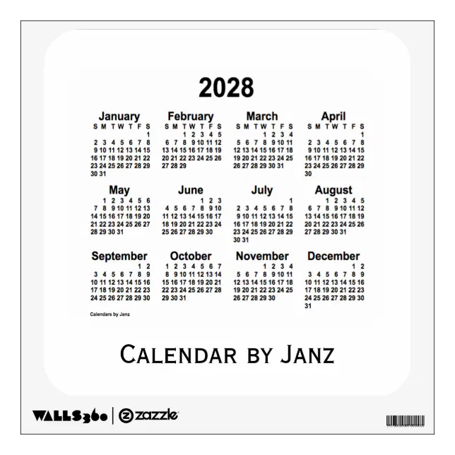 2028 White Calendar by Janz Wall Decal | Zazzle
