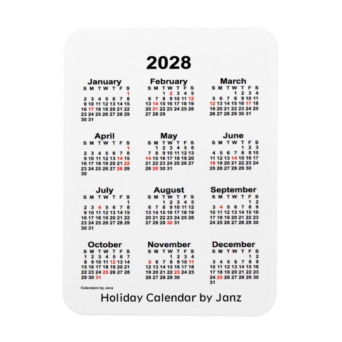 2028 White Holiday Calendar by Janz Magnet | Zazzle.com