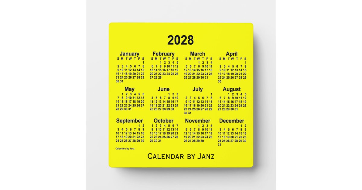 2028 Yellow Desk Calendar by Janz Plaque | Zazzle