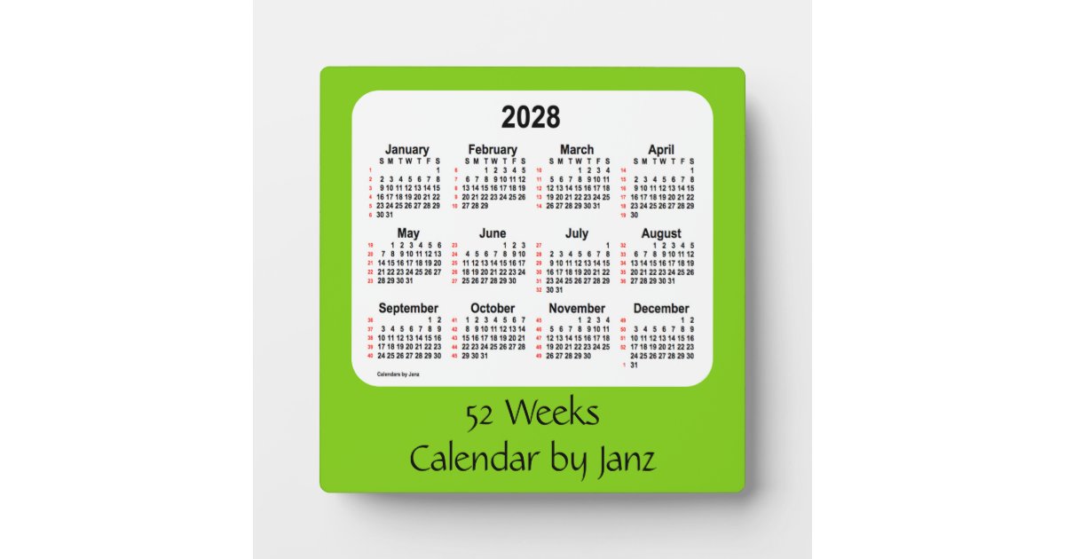 2028 Yellow Green 52 Weeks Calendar by Janz Plaque | Zazzle