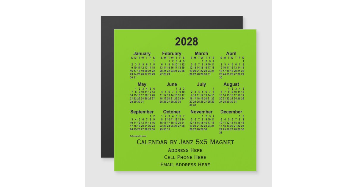 2028 Yellow Green Business Calendar by Janz | Zazzle