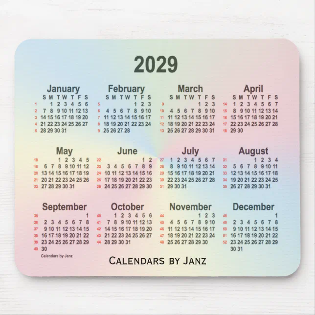 2029 Rainbow Cloud 52 Weeks Calendar by Janz Mouse Pad | Zazzle