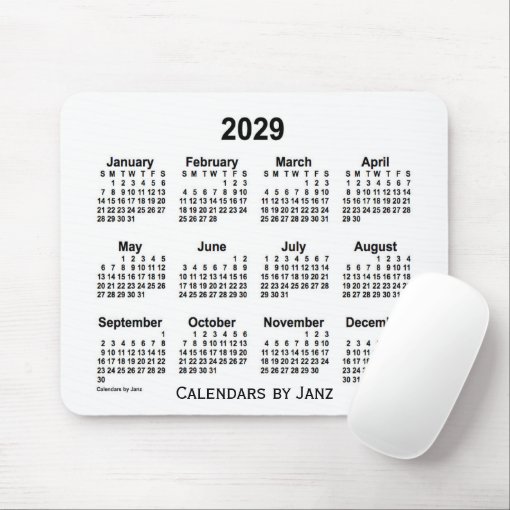 2029 White Calendar by Janz Mouse Pad | Zazzle