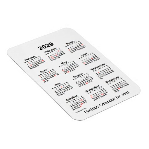 2029 White Holiday Calendar by Janz Magnet | Zazzle