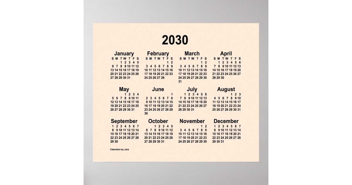 2030 Antique White Calendar by Janz Print | Zazzle