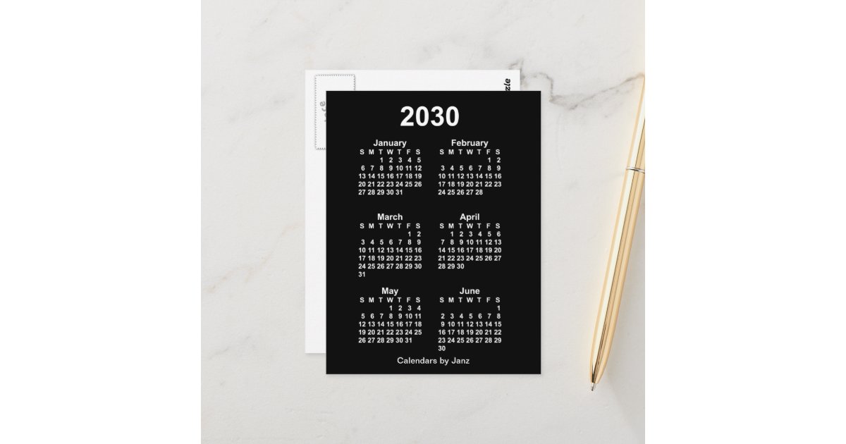 2030 Neon White 6 Month Mini Calendar by Janz Postcard | Zazzle