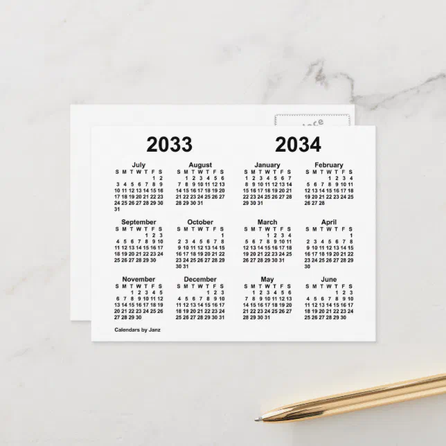 2033-2034 White School Year Calendar by Janz Postcard | Zazzle