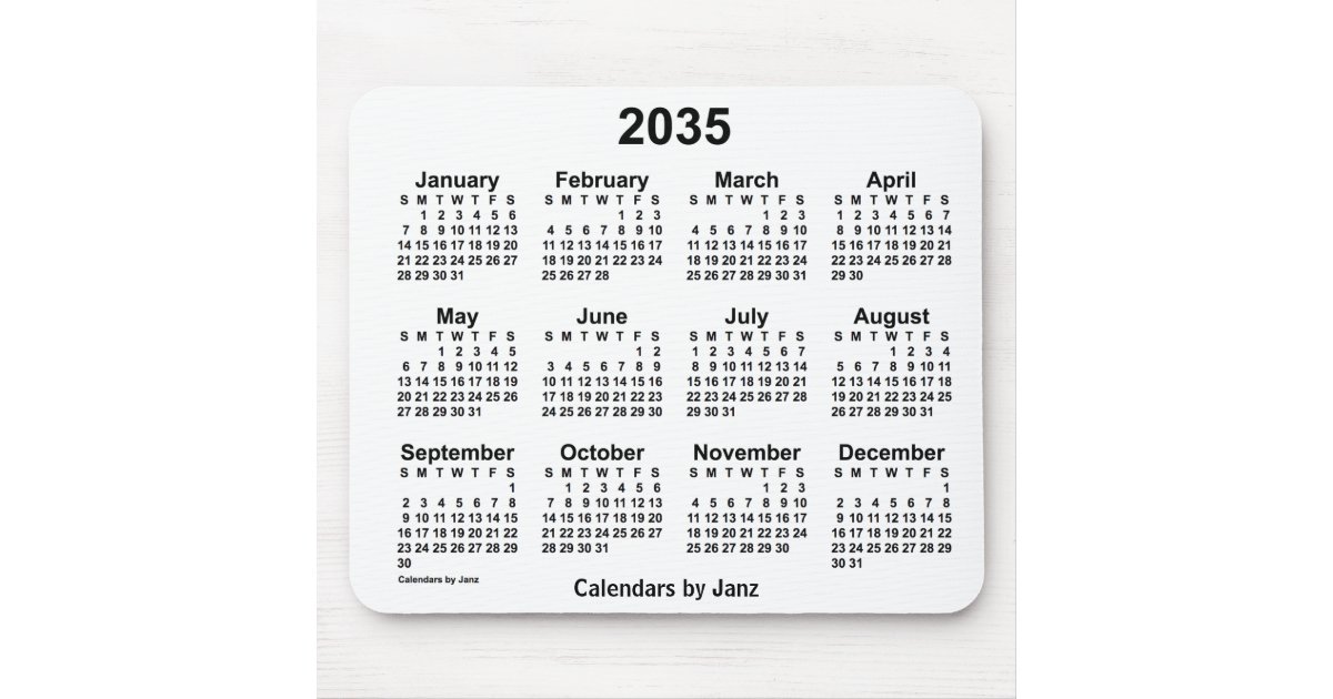 2035 White Calendar by Janz Mouse Pad | Zazzle