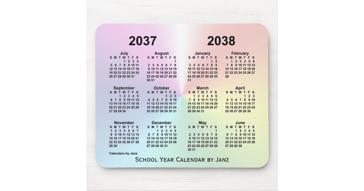 2037-2038 Rainbow Cloud School Calendar by Janz Mouse Pad | Zazzle
