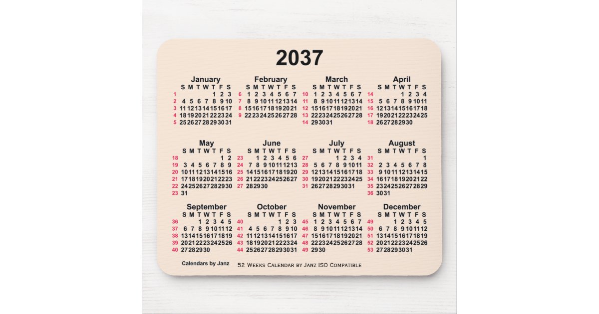 2037 Antique White 52 Weeks ISO Calendar by Janz Mouse Pad | Zazzle