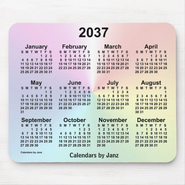 2037 Rainbow Cloud Calendar by Janz Mouse Pad | Zazzle