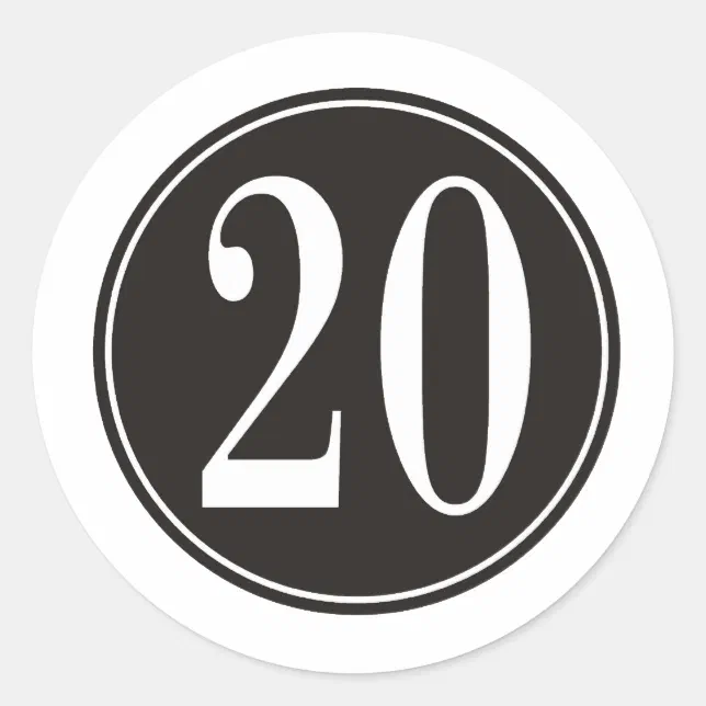 #20 Black Circle (front) Classic Round Sticker | Zazzle