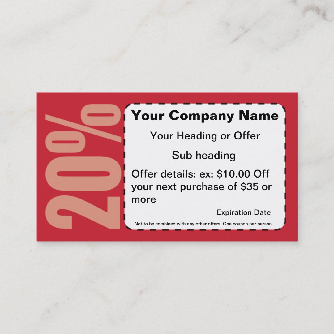 20% Off Coupon Business Card | Zazzle