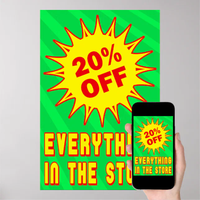 20 PERCENT OFF RETAIL SALE POSTER | Zazzle