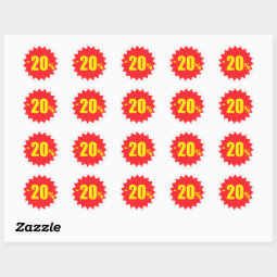 20 percent sale discount stickers, white and red classic round sticker ...