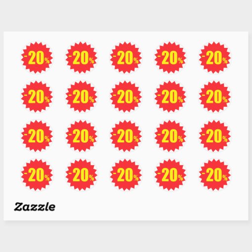20 percent sale discount stickers, white and red classic round sticker ...