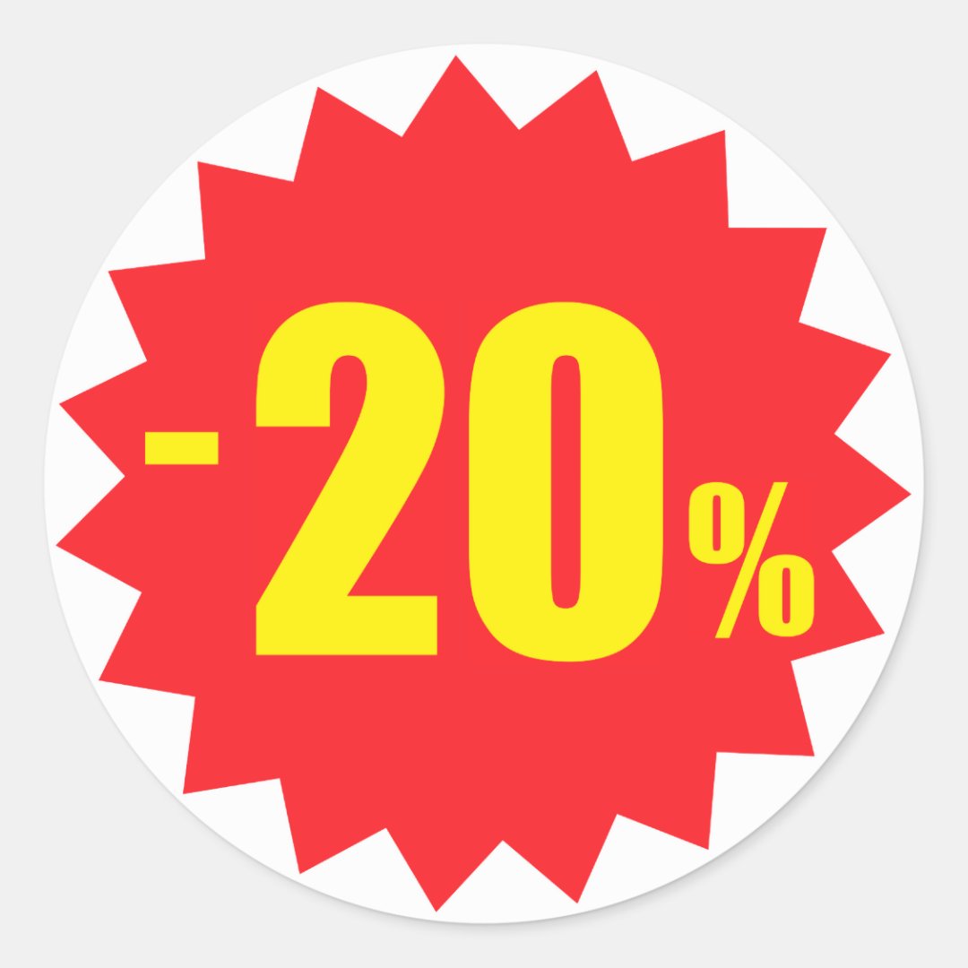 20 percent sale discount stickers, white and red classic round sticker ...