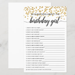 20 Questions about the Birthday Girl Birthday game | Zazzle