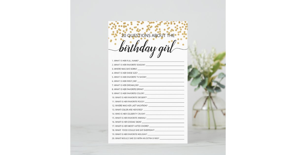 20 Questions about the Birthday Girl Birthday game | Zazzle