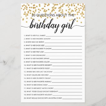 20 Questions about the Birthday Girl Birthday game | Zazzle