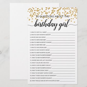 20 Questions about the Birthday Girl Birthday game | Zazzle