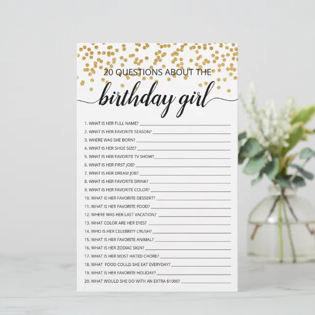 20 Questions about the Birthday Girl Birthday game | Zazzle