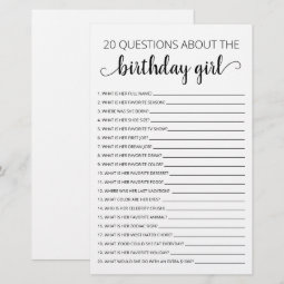 20 Questions about the Birthday Girl Birthday game | Zazzle