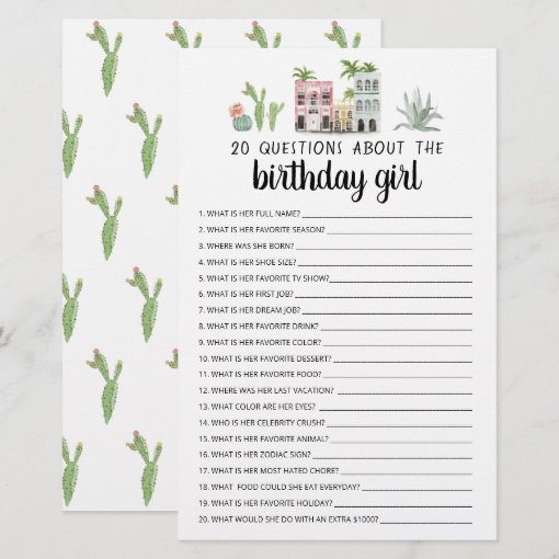 20 Questions About The Birthday Girl Editable Game | Zazzle