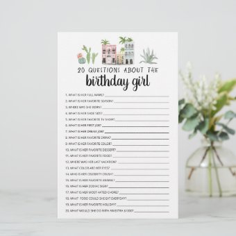 20 Questions About The Birthday Girl Editable Game | Zazzle
