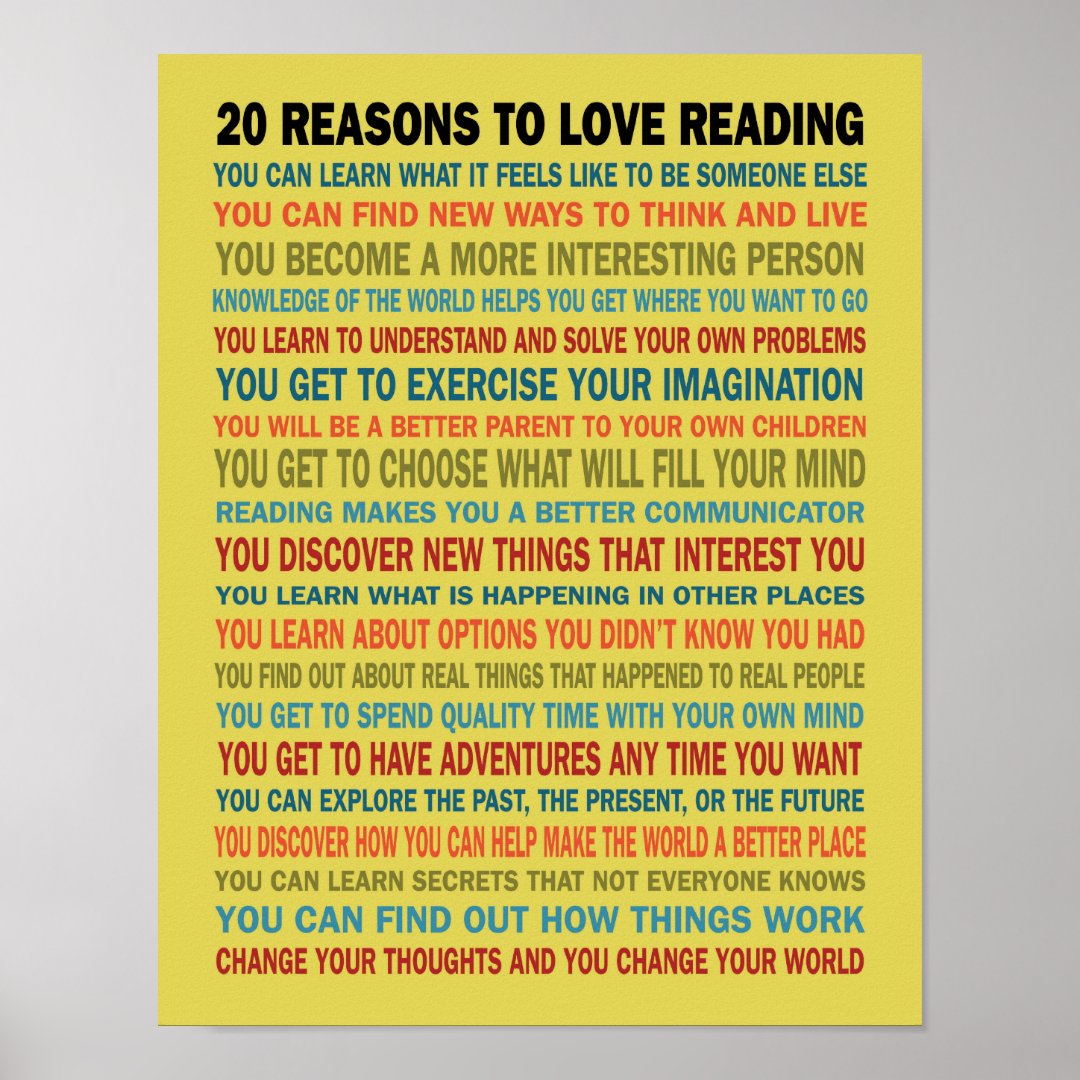 20 Reasons to Love Reading Books Poster | Zazzle