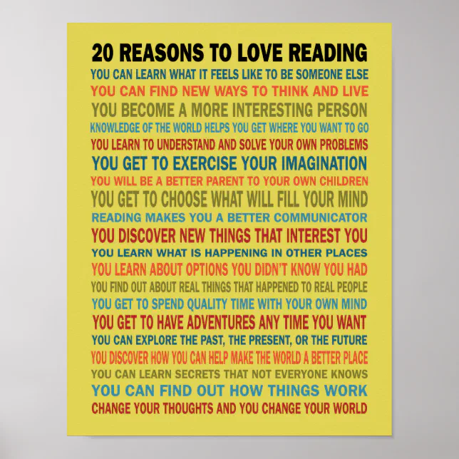 20 Reasons to Love Reading Books Poster | Zazzle