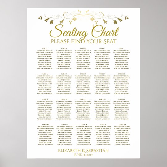 20 Table Elegant Gold Wedding Seating Chart | Zazzle.com