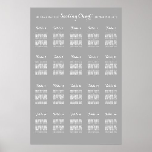 20 Table Large Wedding Seating Chart - Any Color | Zazzle