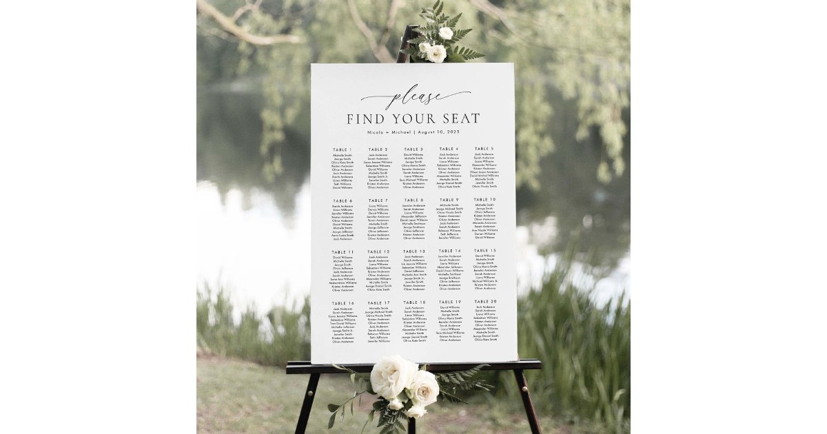 20 Tables Please Find Your Seat Seating Chart | Zazzle