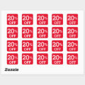 20% Twenty Percent OFF discount sale white red Square Sticker | Zazzle