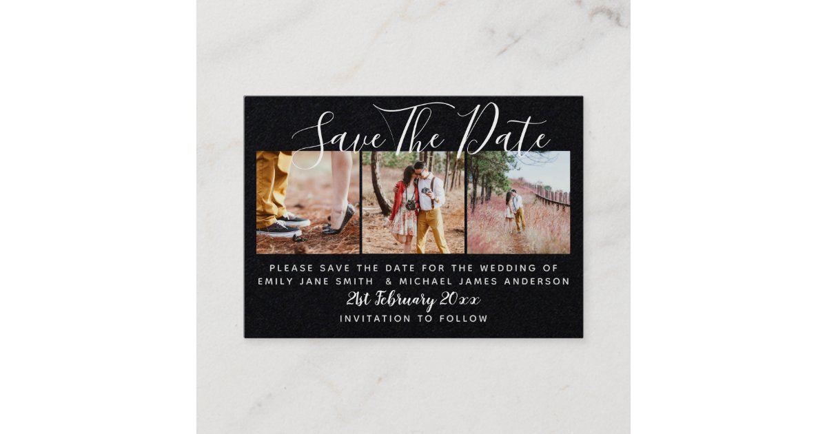 20 x PHOTO SAVE THE DATE Small Black Wedding Calling Card | Zazzle