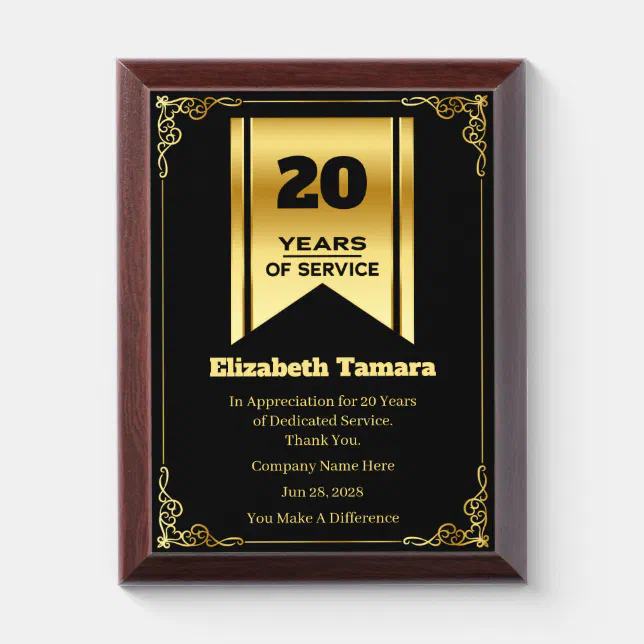 20 Year Work Anniversary | Employee Appreciation Award Plaque | Zazzle