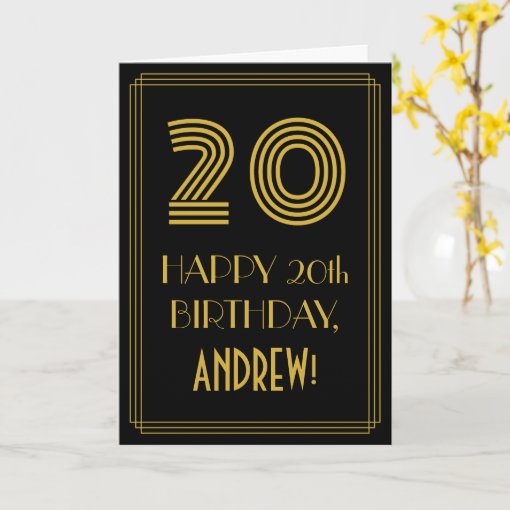 20th Birthday: Art Deco Inspired Look "20" & Name Card | Zazzle