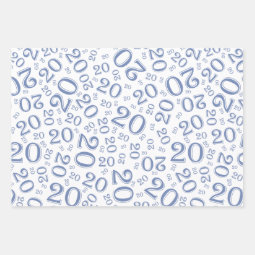 20th Birthday Blue & White Number Pattern 20 Wrapping Paper Sheets | Zazzle