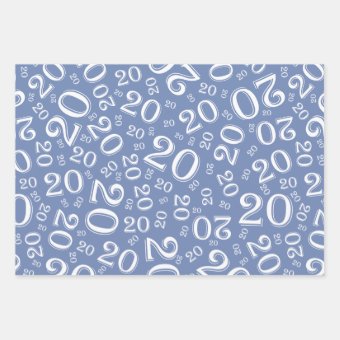 20th Birthday Blue & White Number Pattern 20 Wrapping Paper Sheets | Zazzle