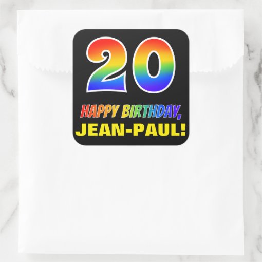 20th Birthday: Bold, Fun, Simple, Rainbow 20 Square Sticker | Zazzle