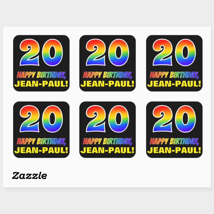 20th Birthday: Bold, Fun, Simple, Rainbow 20 Square Sticker | Zazzle