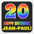 20th Birthday: Bold, Fun, Simple, Rainbow 20 Square Sticker | Zazzle
